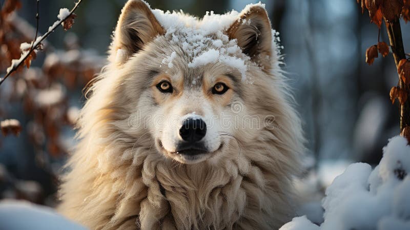 A White Wolf Sitting in the Snow. Generative AI. Stock Photo - Image of ...