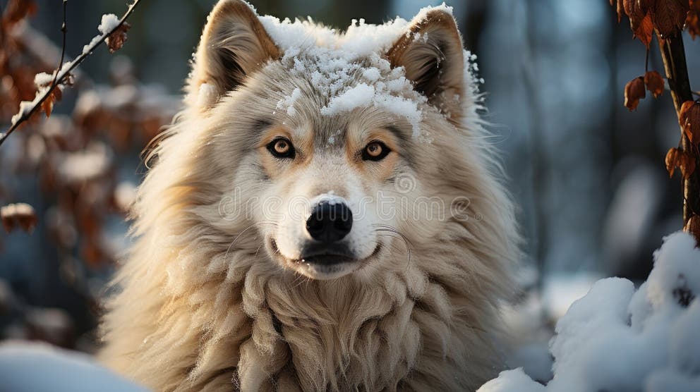 A White Wolf Sitting in the Snow. Generative AI. Stock Photo - Image of ...
