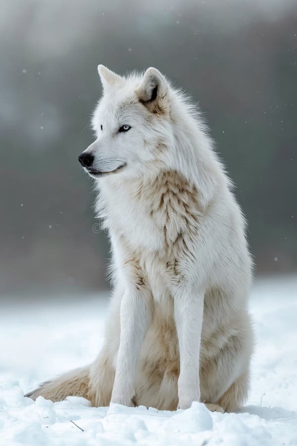 A White Wolf Sitting in the Snow Looking at the Camera. Generative AI ...