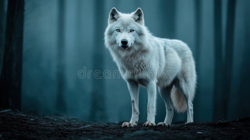 A White Wolf Standing in the Middle of a Forest, AI Stock Image - Image ...
