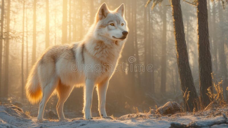A White Wolf Standing in the Middle of a Forest with Trees, AI Stock ...