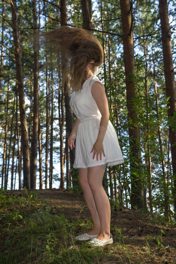 White Women Make Fly Hair in Forest Stock Photo - Image of hair, people ...