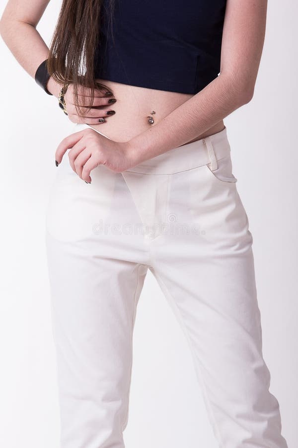 White Women Trousers in White Background. Stock Photo - Image of ...