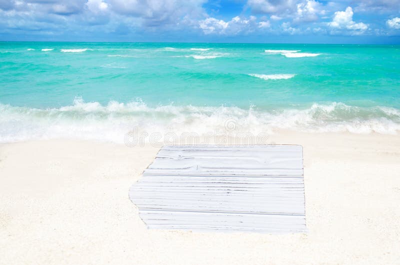 White Wood Board on the Sandy Beach Stock Image - Image of nature ...
