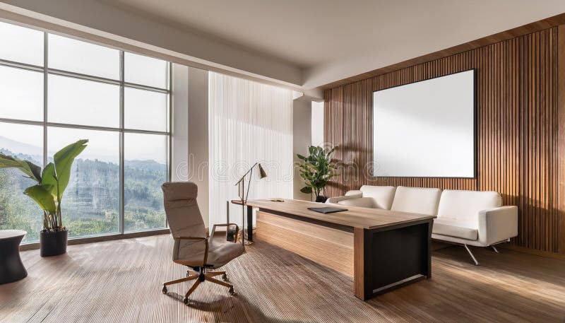 White and Wood CEO Office Corner Lounge and Poster Stock Illustration ...