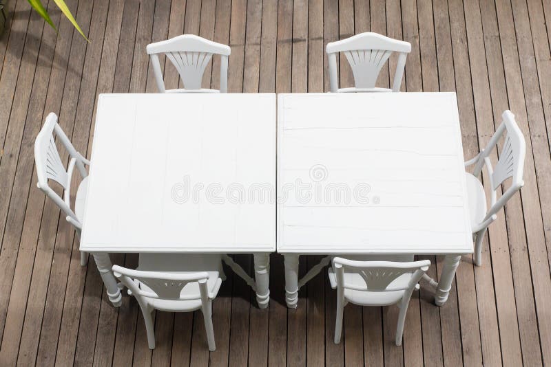 White Wood Table and Chair Table Stock Photo - Image of summer, rest ...