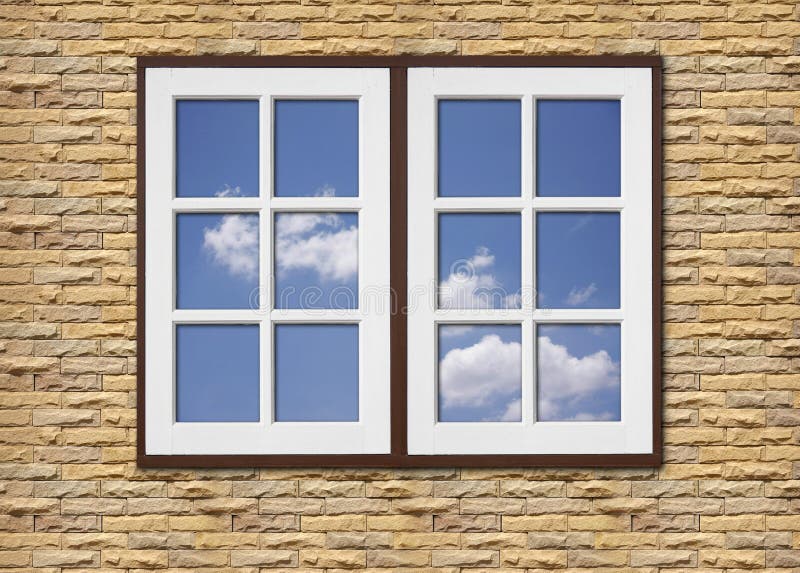 White Wood Window on Stone Walls Stock Image - Image of exterior ...
