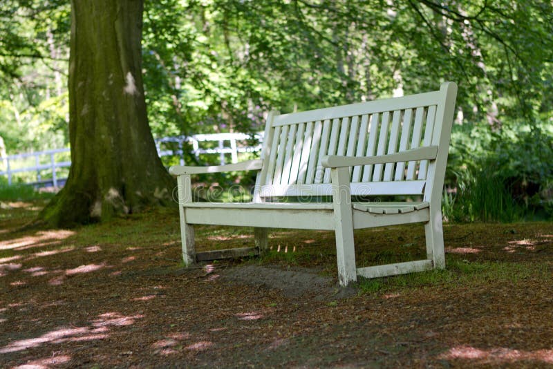 White Wooden Bench in the Green Park Stock Image - Image of landscape ...