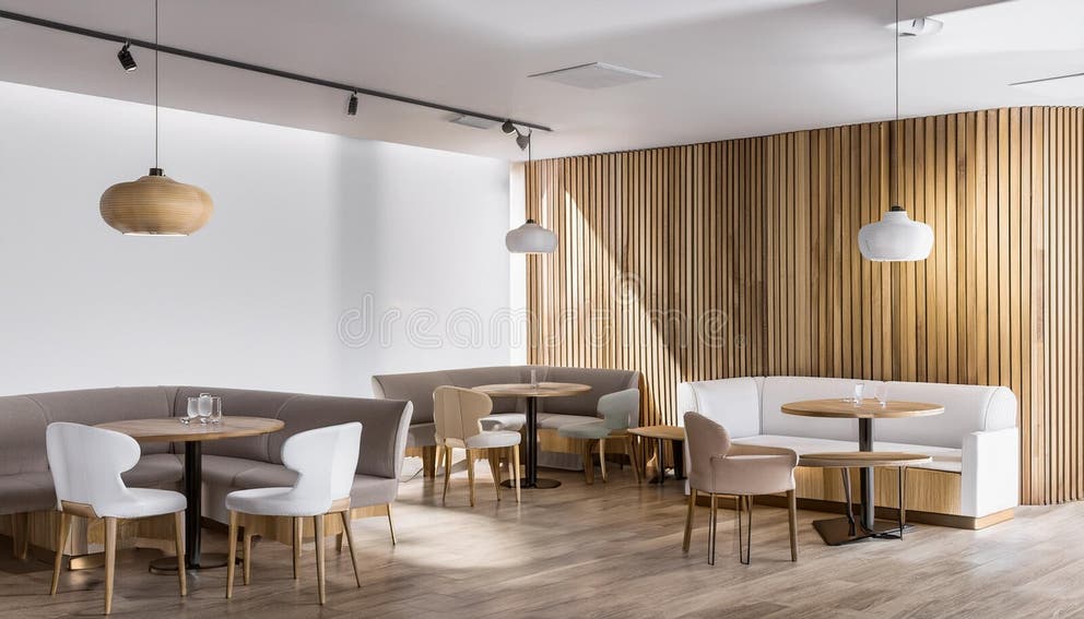 White and Wooden Cafe Corner with Sofas Stock Illustration ...