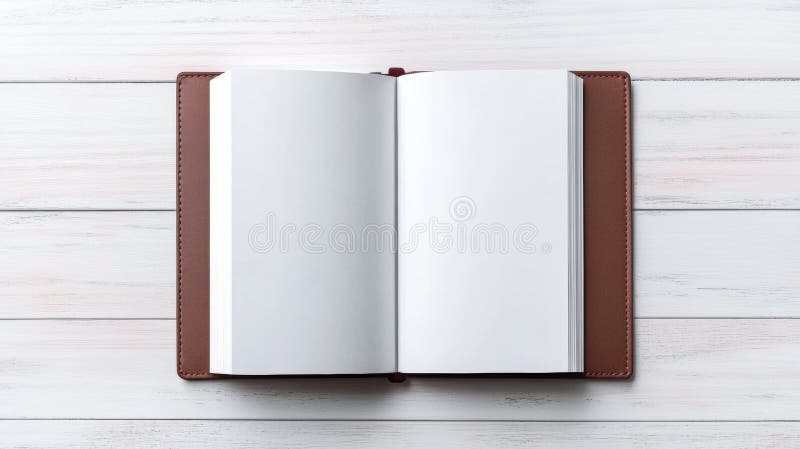 Open Notebook with Blank White Pages Laying on a White Wooden Desk ...
