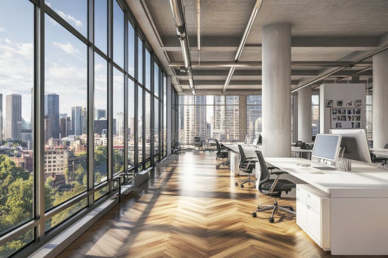 White and Wooden Elements with a Light Environment, Office Interior ...