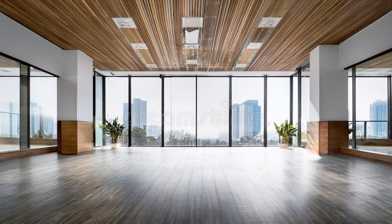 White and Wooden Empty Office Hall Stock Illustration - Illustration of ...