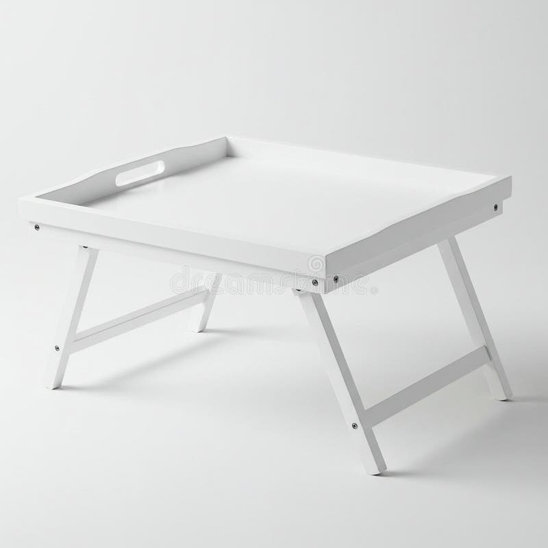 White Wooden Folding Tray Table with a Rectangular Top and Slightly ...