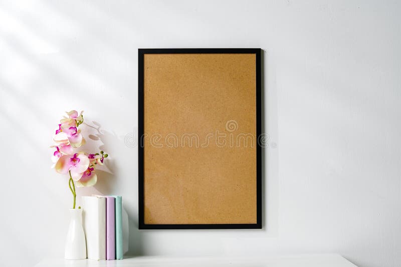 White Wooden Frame on White Wall Above the Table Copy Space Stock Image ...
