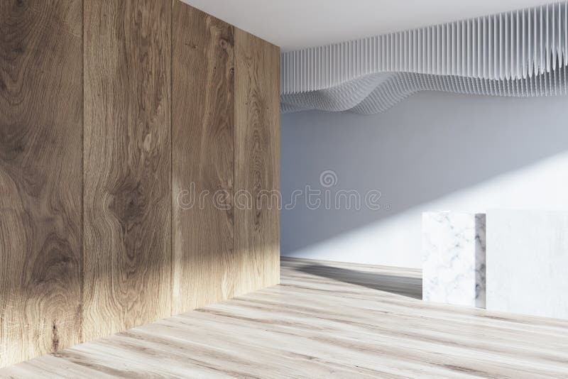 White and Wooden Reception Hall Side Close Up Stock Illustration ...