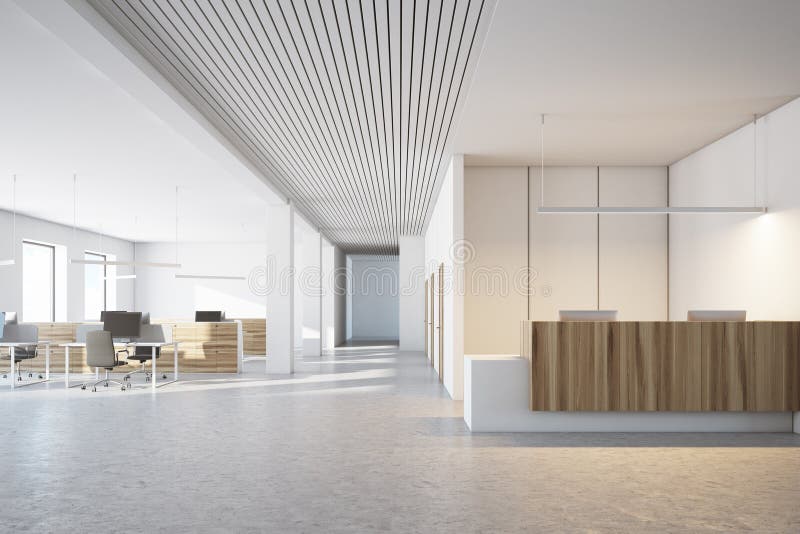 White and Wooden Office, Reception Open Space Stock Illustration ...
