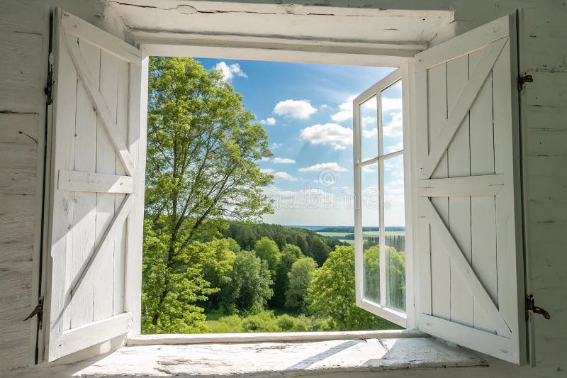 White Wooden Over Summer Window Background Stock Illustration ...