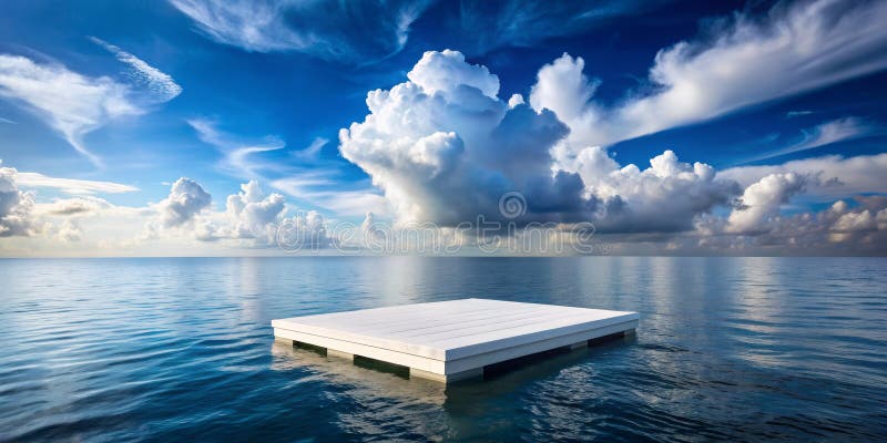 White Wooden Platform Floating on a Calm Ocean Under a Dramatic Sky ...