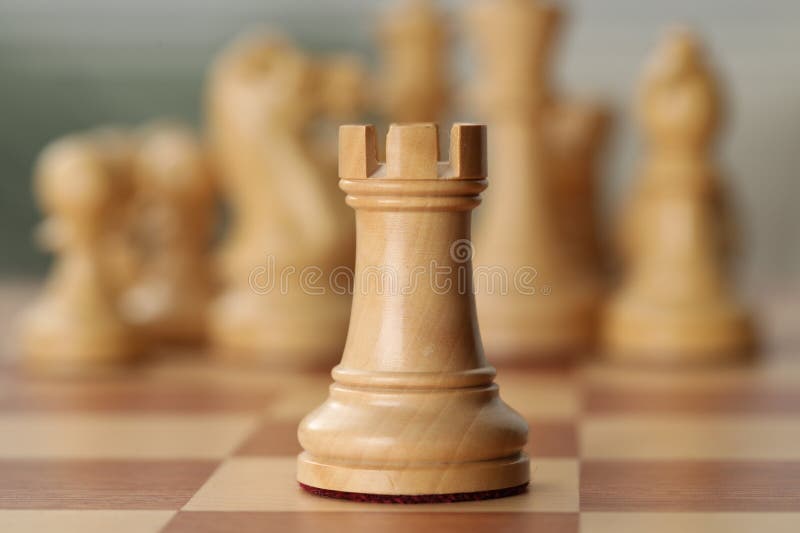White Wooden Rook on Chess Board, Closeup Stock Photo - Image of piece ...