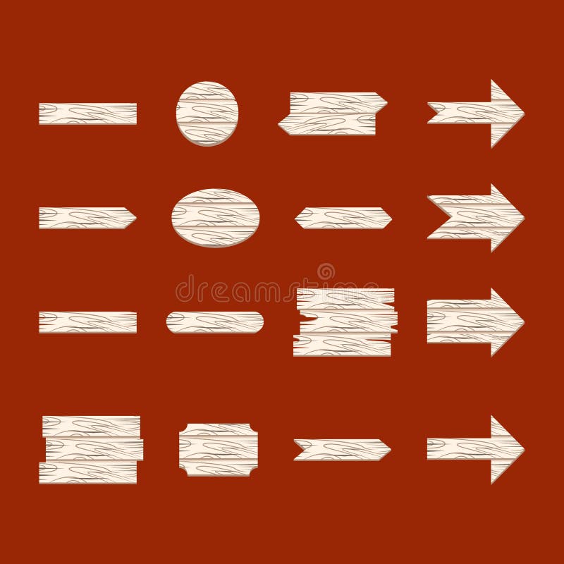 White Wooden Sign and Arrow Icon Set Stock Vector - Illustration of ...