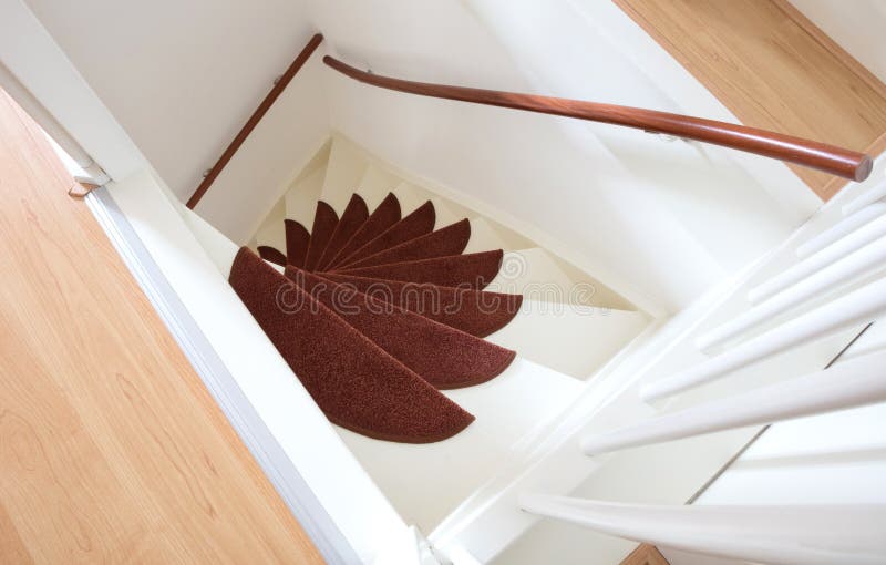 White Wooden Stairs with Red Mats Stock Photo - Image of inside, wooden ...