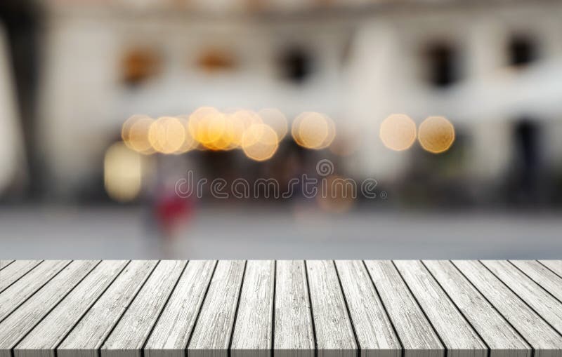 White Wooden Table on Abstract Blurred Terrace Square Background Stock ...