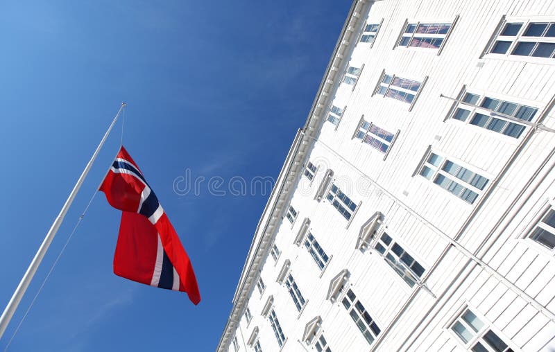 White Wooden Town Hall with Windows and Flag Stock Image - Image of ...