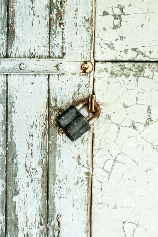 White Wooden Wall Door with the Metal Lock Stock Image - Image of rough ...