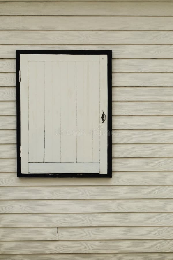 White Wooden Window on Vintage Wood Wall Stock Image - Image of paint ...