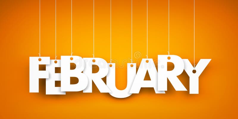 White Word FEBRUARY on Orange Background Stock Illustration ...