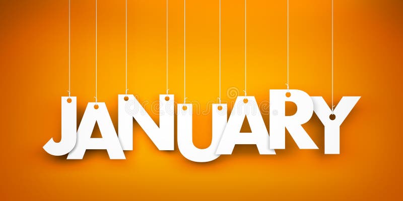 White Word January on Orange Background. New Year Illustration Stock ...