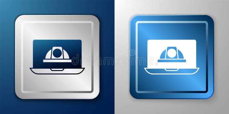 White Worker Safety Helmet Icon Isolated on Blue and Grey Background ...