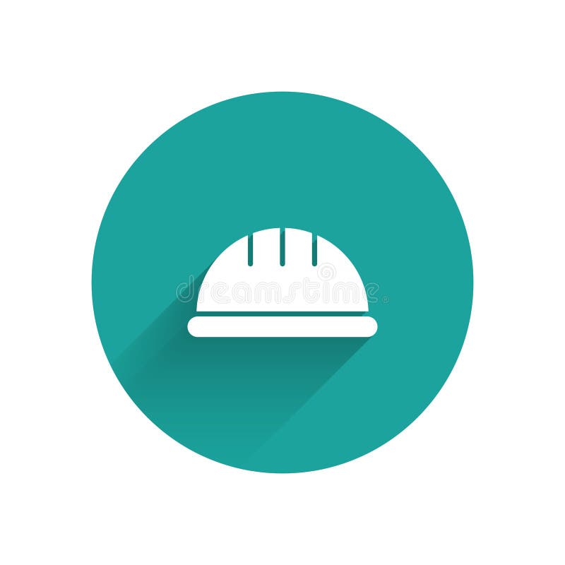 White Worker Safety Helmet Icon Isolated with Long Shadow. Green Circle ...