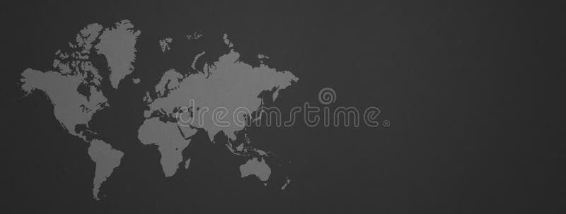 White World Map on Black Wall Background. Horizontal Banner Stock ...