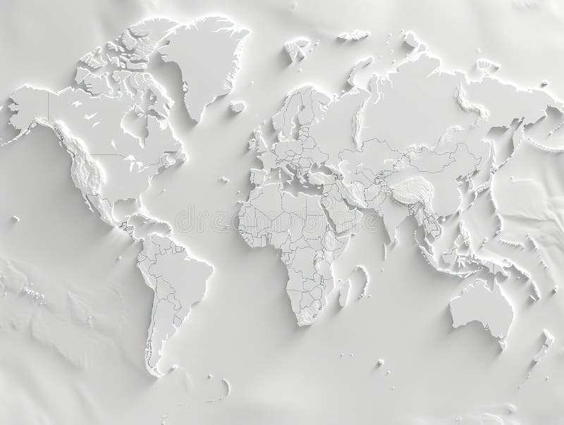 A White World Map with a 3d Effect Stock Photo - Image of generated ...