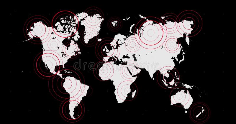 Red World Map with Radiating White Concentric Circles Over Territories ...