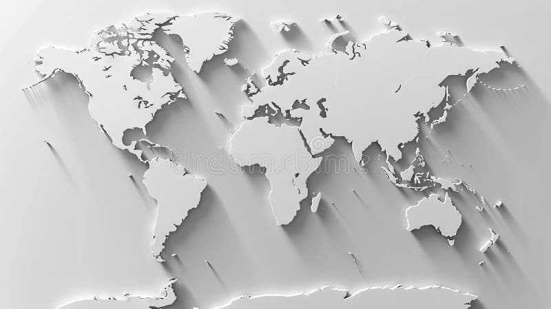 A White World Map with Shadows Stock Photo - Image of white, shadow ...