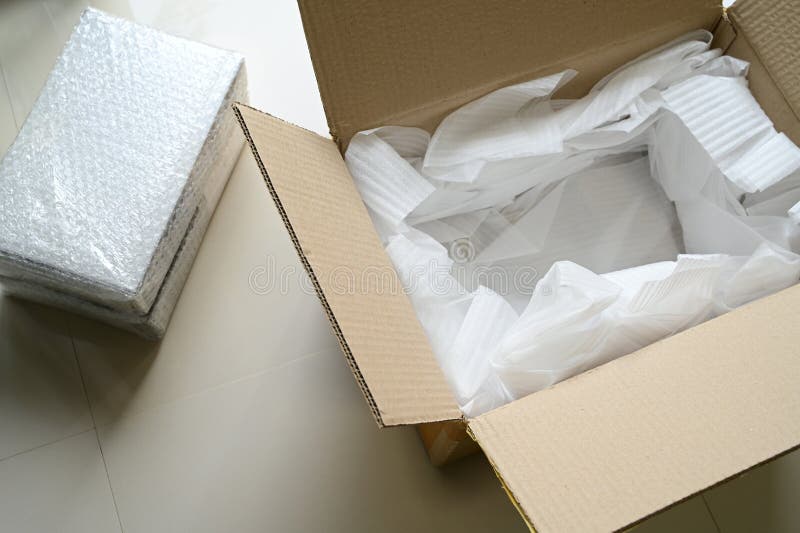 White Wrap Bubble Put in Brown Box Stock Photo - Image of design ...