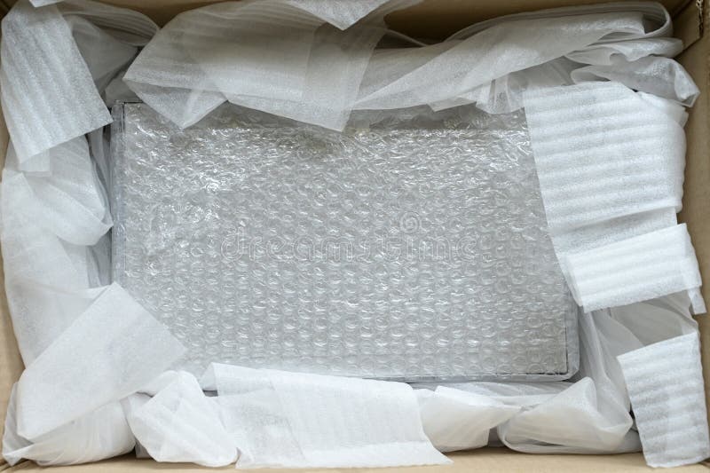 White Wrap Bubble Put in Brown Box Stock Photo - Image of close ...