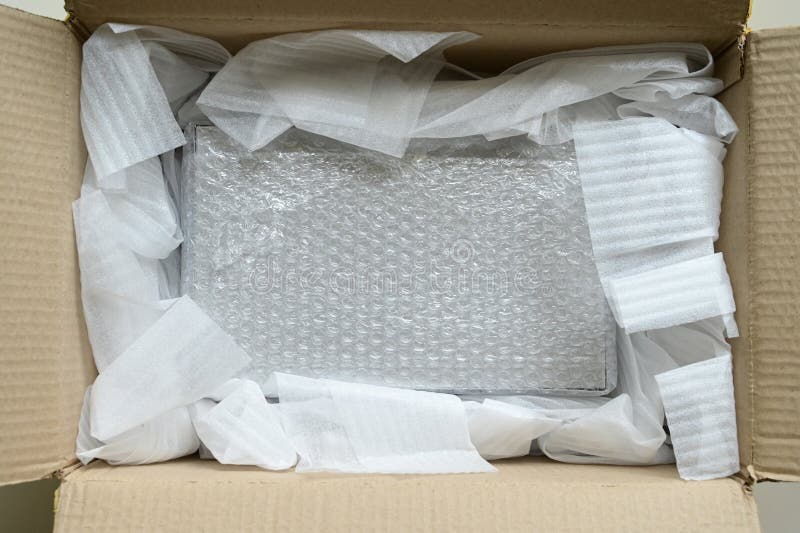 White Wrap Bubble Put in Brown Box Stock Photo - Image of merchandise ...
