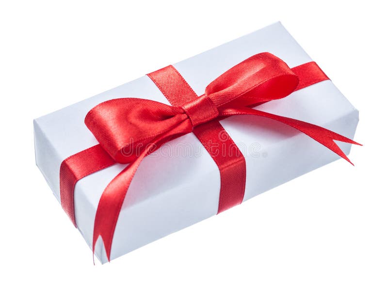 White Wrapped Gift Box with Red Bow Isolated on White Stock Image ...