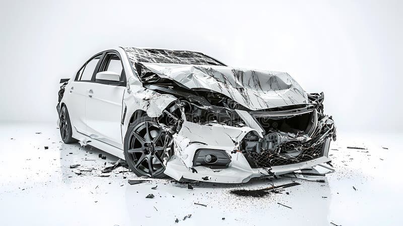 White Wrecked Car Showing Consequences of Road Accident Stock ...