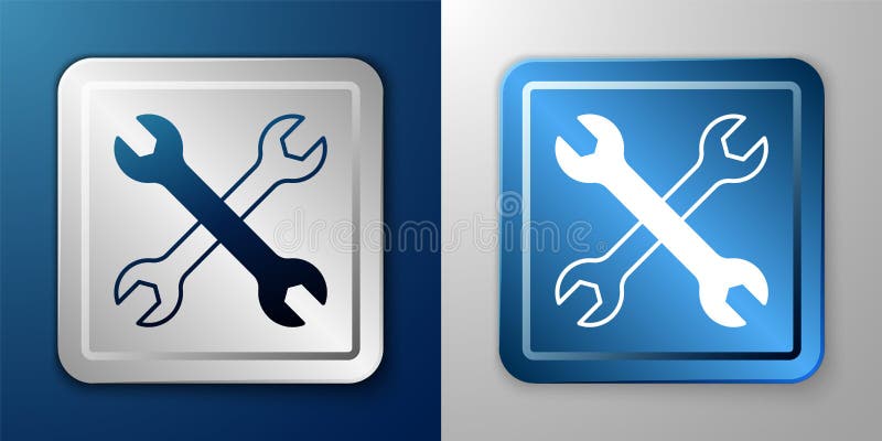 White Wrench Spanner Icon Isolated on Blue and Grey Background. Spanner ...
