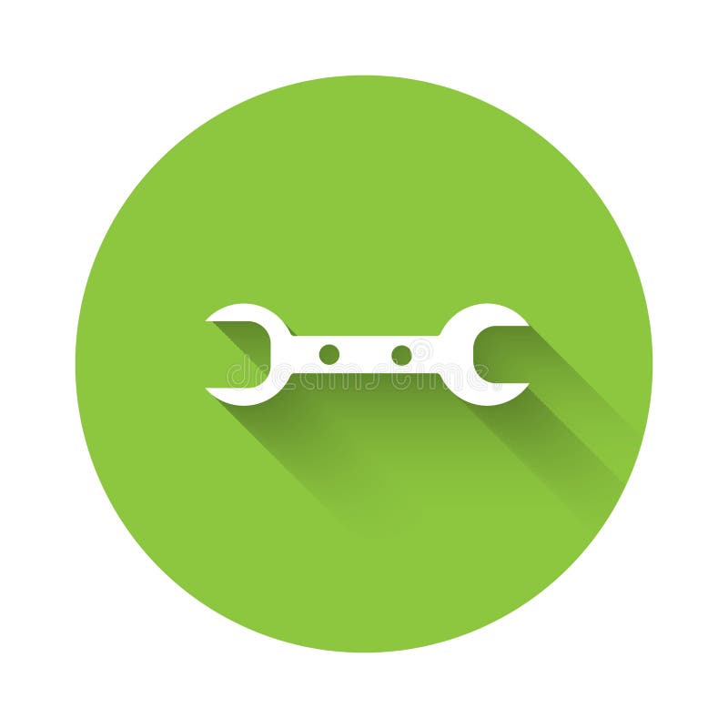 White Wrench Spanner Icon Isolated with Long Shadow. Green Circle ...