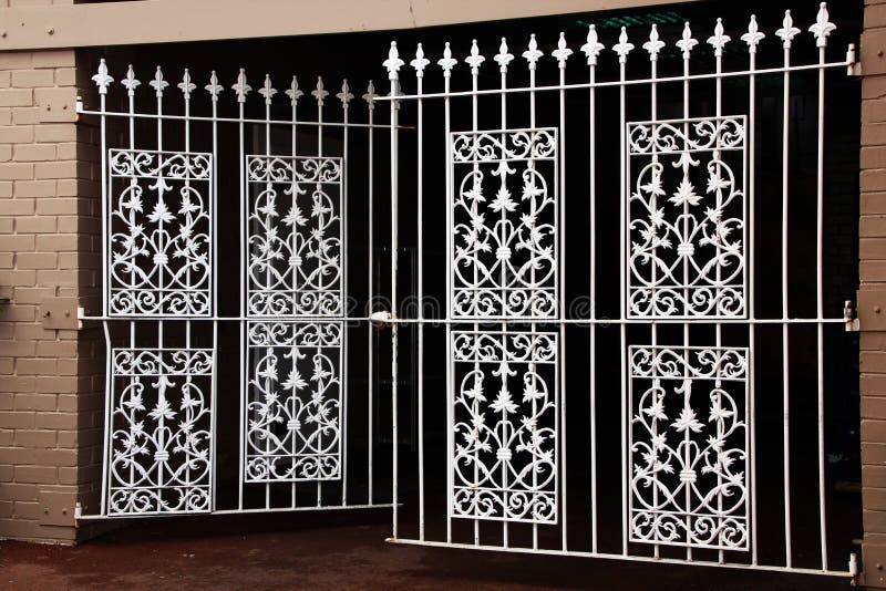 White Wrought Iron Decorative Gates Stock Image - Image of decorative ...