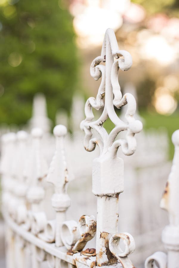 White Wrought Iron Fence stock image. Image of white - 92214529