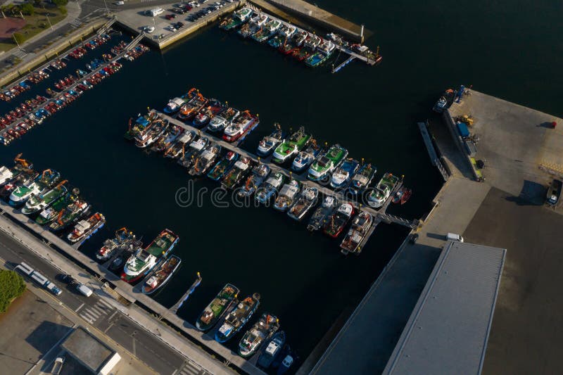 White Yachts at the Berths in the Seaport, Top View from the Drone ...