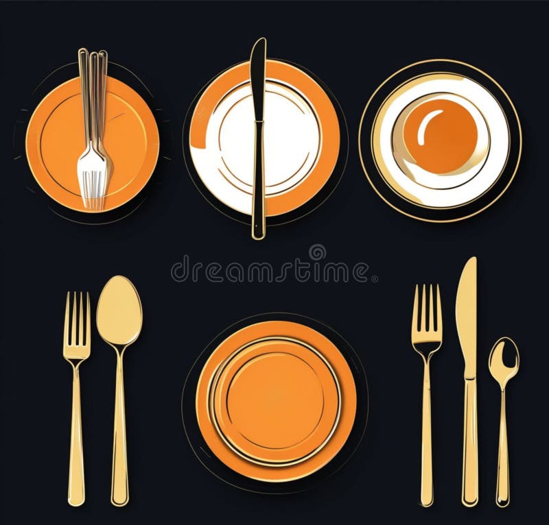 White and Yellow Cartoon Dinner Set Illustration , Plate, Spoon ,forks ...