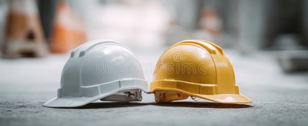 The White and Yellow Construction Helmets Symbolizing Safety and ...
