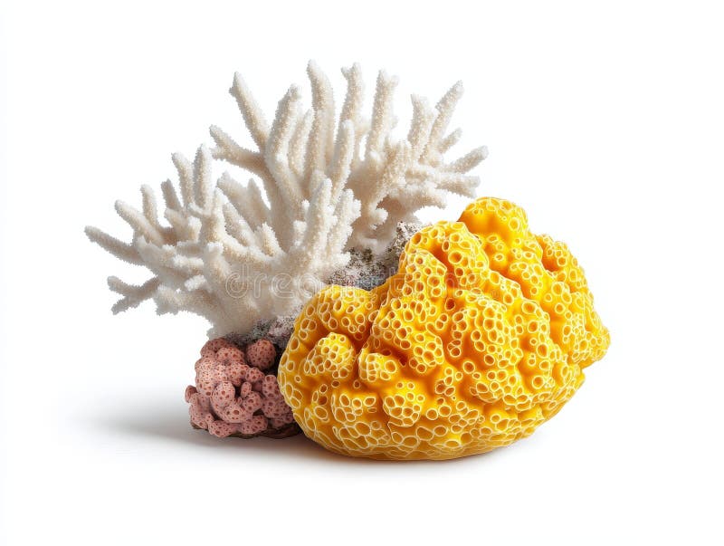 White and Yellow Coral Composition Ocean Reef Scene, 3D Render ...